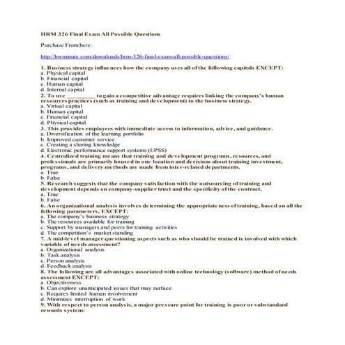 Hrm 326 final exam all possible questions | DOCX