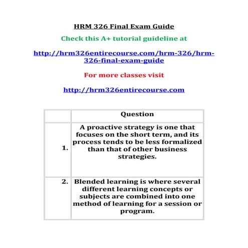 Hrm 326 final exam guide | DOC | Resume Writing and Advice | Job Search