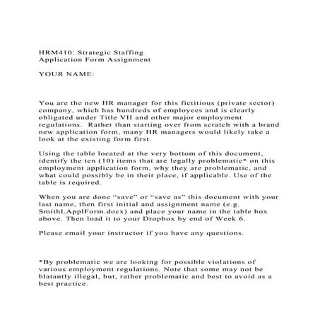 HRM410 Strategic StaffingApplication Form AssignmentYOUR .docx