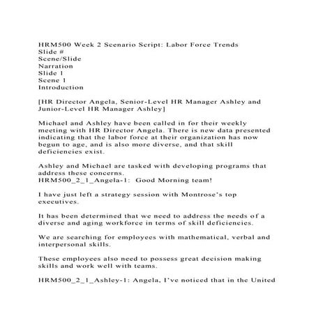 HRM500 Week 2 Scenario Script Labor Force Trends Slide #Scene.docx