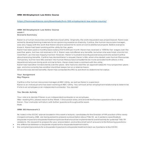 Hrm 593 employment law entire course | DOCX | Government Support and ...