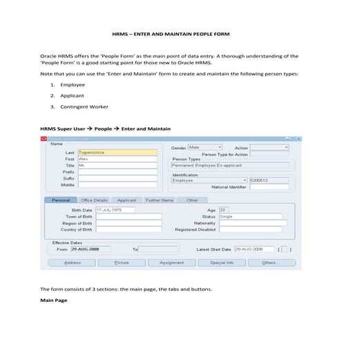 HRMS - Enter and Maintain People Form | DOC