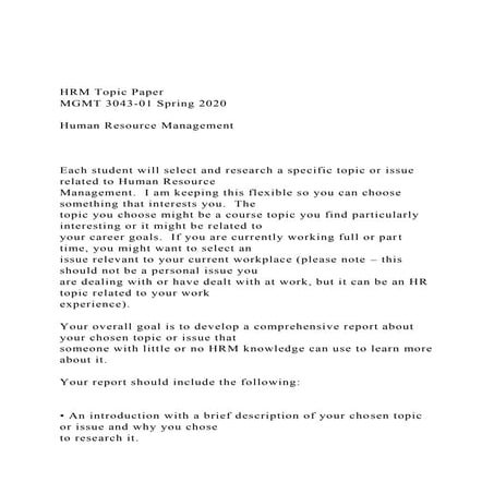 HRM Topic Paper MGMT 3043-01 Spring 2020 Human Resource .docx
