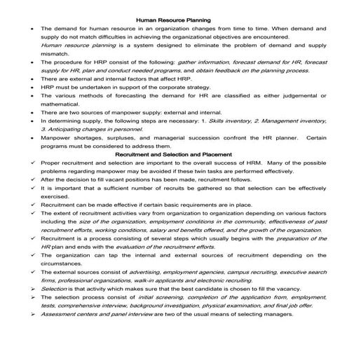 Hr planning, recruitment and selection | DOCX