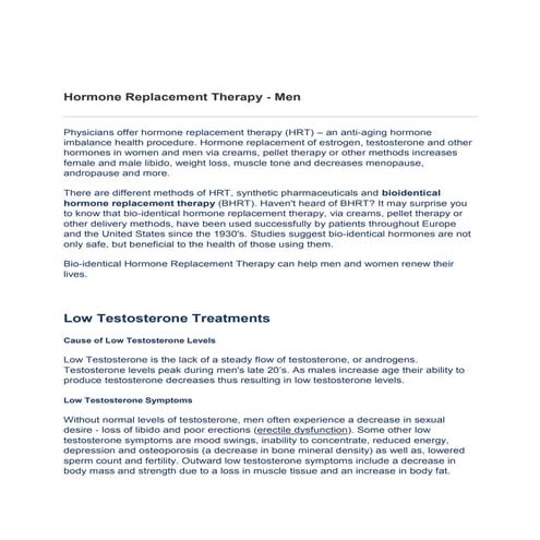 Hormone Replacement Therapy For Men | PDF