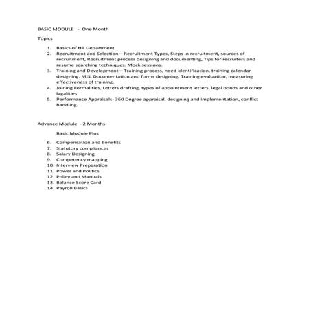 Hr training module syllabus | DOCX