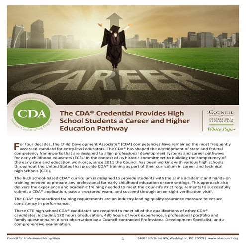 The CDA® Credential Provides High School Students a Career and Higher ...