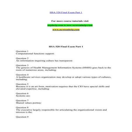Hsa 520 final exam part 1 | PDF