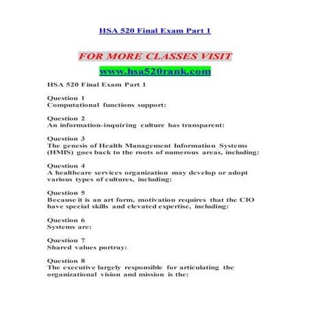 Hsa 520 final exam part 1 | PDF