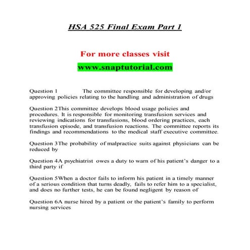 Hsa 525 Success Begins / snaptutorial.com