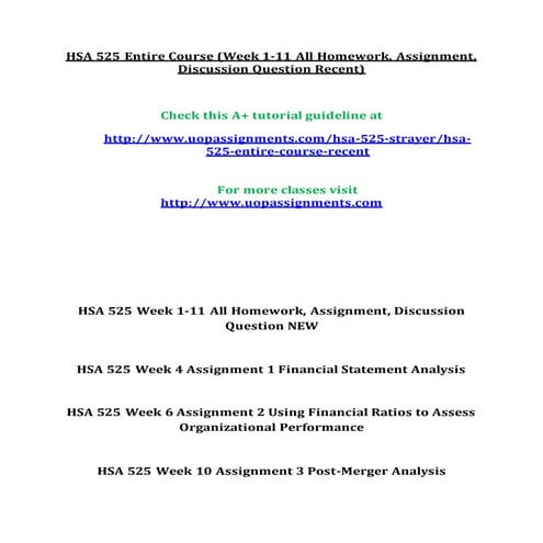 HSA 525 Entire Course NEW | DOCX