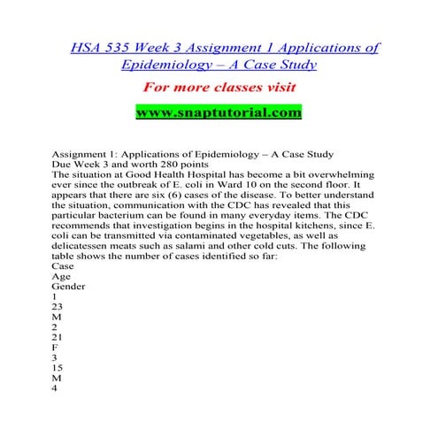 Assignment 1 Applications of Epidemiology – A Case Study.docx