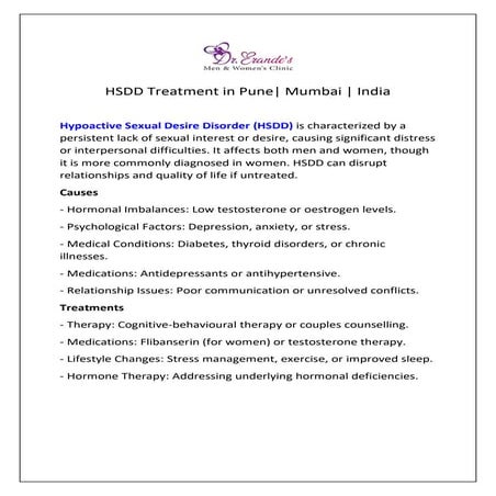HSDD Hypoactive sexual desire disorder Treatment in Pune Mumbai India | PDF