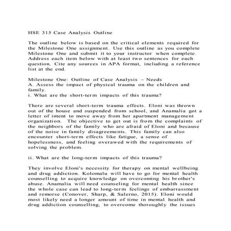 HSE 315 Case Analysis OutlineThe outline below is based on the | DOCX