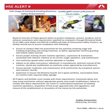 Hse alert 45 safe usage of cutting grinding machines | DOCX