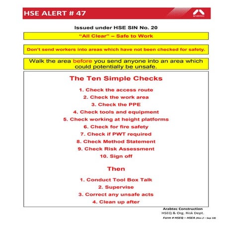 Hse alert 47 all clear safe to work -11.12.18
