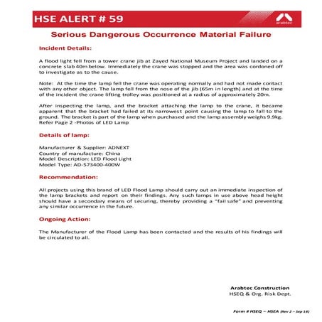 Hse alert 59 serious dangerous occurrence material failure | DOCX ...