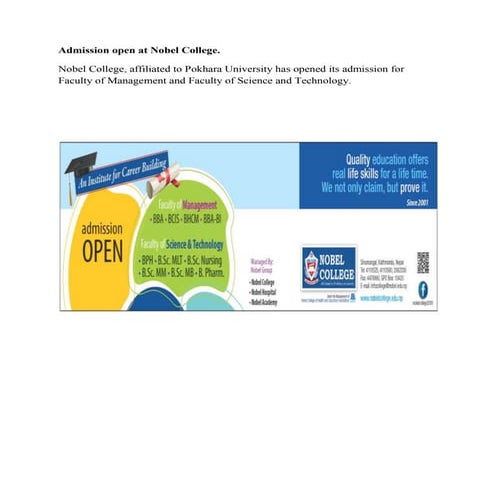 Call for admission by Nobel College. | DOCX