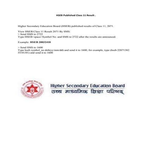HSEB Published Class 11 Result . | DOCX