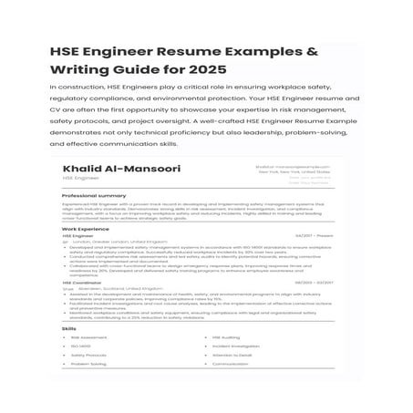 HSE Engineer Resume Examples & Writing Guide for 2025 | PDF