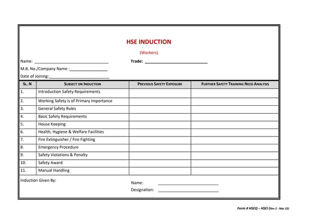 SUB CONTRACTORS HSE CHECKLIST Form # HSEQ - SPSC Rev 2 -.docx