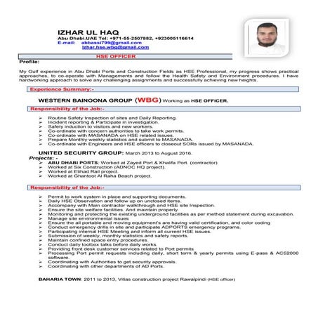 Hse OFFICER CV izhar. | PDF