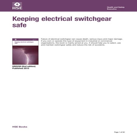 HSE Keeping Electrical Switchgear Safe At Work | PDF