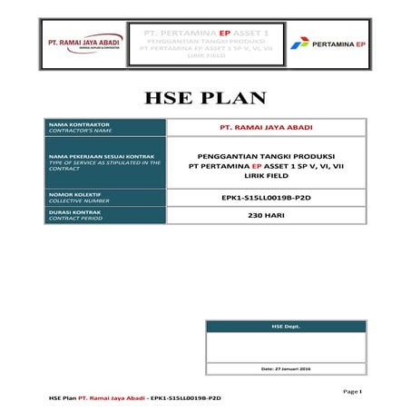 HSE Plan Pertamina/CSMS Pertamina untuk bekerja di ketinggian | PDF