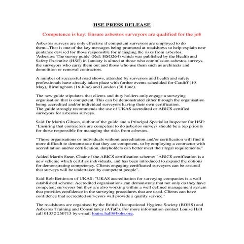 HSE Press Release - Asbestos | PDF