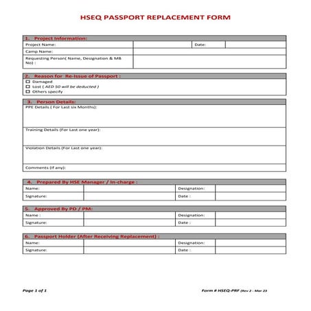 HSEQ PASSPORT REPLACEMENT FORM Form # HSEQ - PRF Rev 2 -.docx | Travel