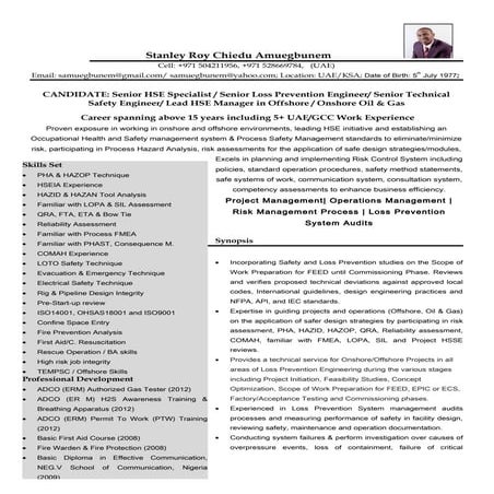 Hse resume(brief) roy stanley amuegbunem8z | DOC