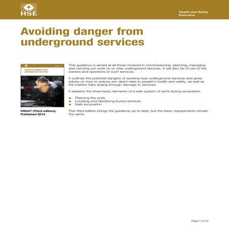 HSG47 Avoiding Danger From Underground Services (HSE 3rd Edition 2014 ...