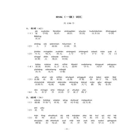 Hsk Vocabulary list Level 1 | PDF