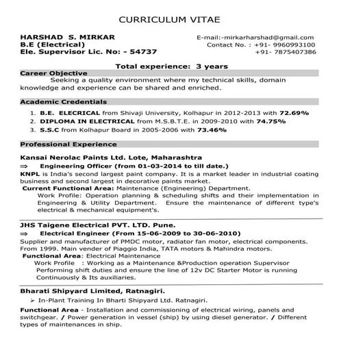 Harshad Mirkar CV | DOC