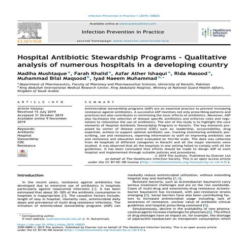 Hospital Antibiotic Stewardship Programs - Qualitative analysis of numerous hospitals in a ...