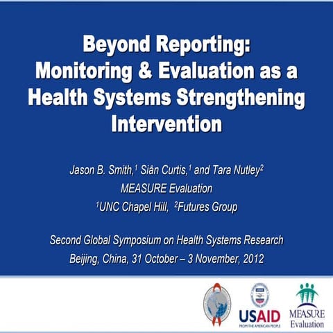 Beyond Reporting: Monitoring and Evaluation as a Health Systems ...