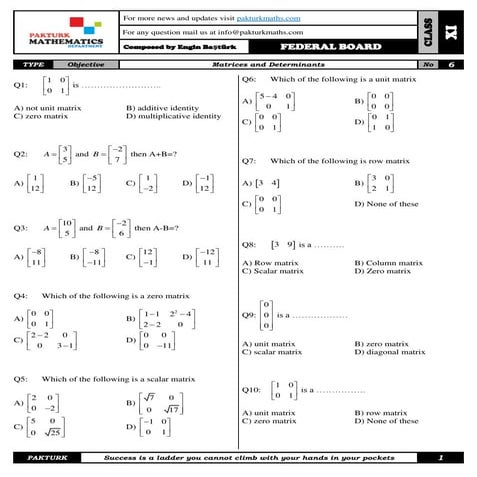 Mcqs -Matrices and determinants | PDF