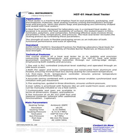 HST-01 Heat Seal Tester: Precision Testing for ASTM F2029-16 Standards ...