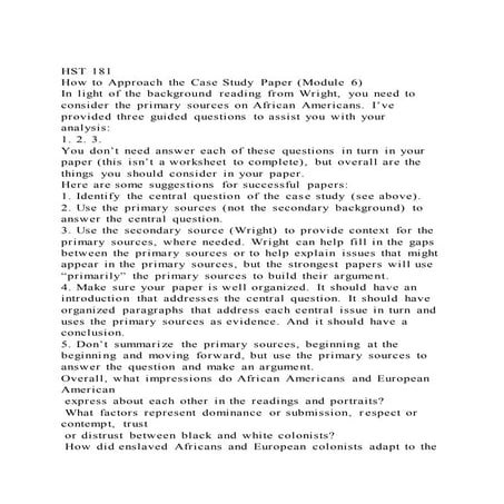 HST 181How to Approach the Case Study Paper (Module 6)In light | PDF