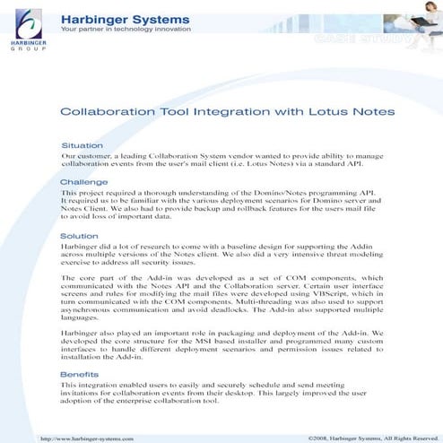 Collaboration tool integration with Lotus Notes | PDF