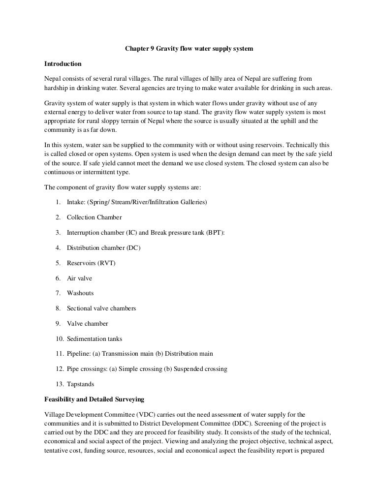 Chapter 9 gravity flow water supply system