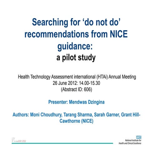 Searching for ‘do not do’ recommendations from NICE guidance: | PPT