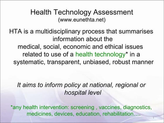 Health Technology Assessment : Interpreting a HTA report | PPT ...