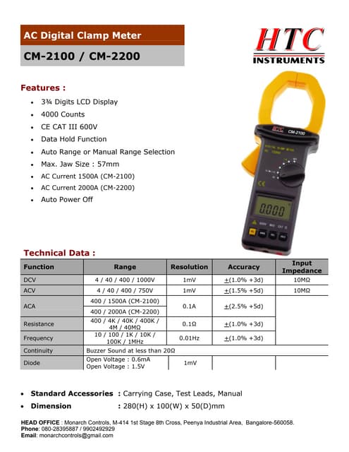 Htc true rms digital clamp meter cm 2900r | PDF