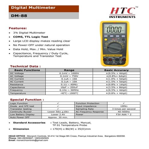 Htc digital multimeter dm 88 | PDF | Consumer Electronics | Technology & Computing