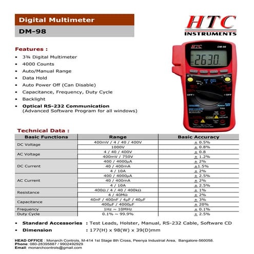 Htc digital multimeter dm 98 | PDF