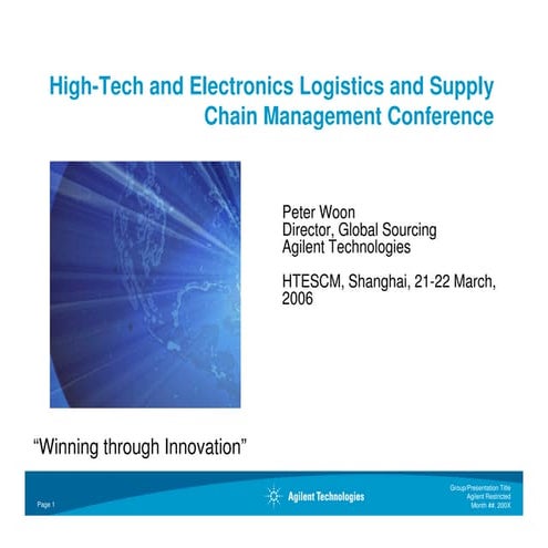 HIgh Tech Electronics Logistics and Supply Chain Management Forum, Shanghai 2006 | PPT