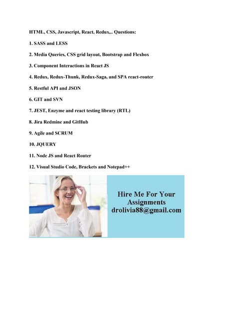 Html Css Javascript React Redux Questions 1 Sass And Less 2 Docx
