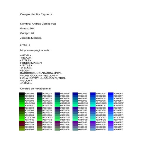 Tabela de cores em html