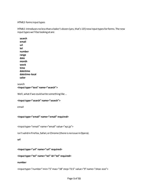 Html5 Forms Input Types Pdf